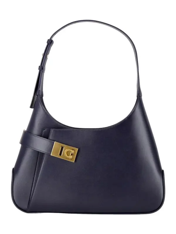 FERRAGAMO Gancini Buckle Hobo Shoulder Bag - Black
