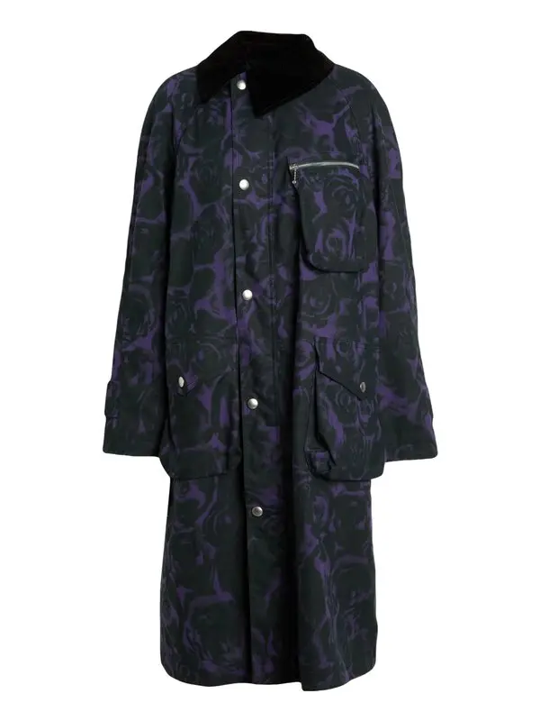 Burberry Floral Print Long Coat - Black