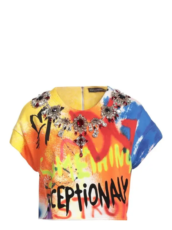 Dolce & Gabbana Embellished Tie-dye Cropped Top - Multicolor