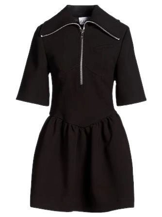 GANNI Mini Dress With Half-zip Neckline And Flared Skirt - Black