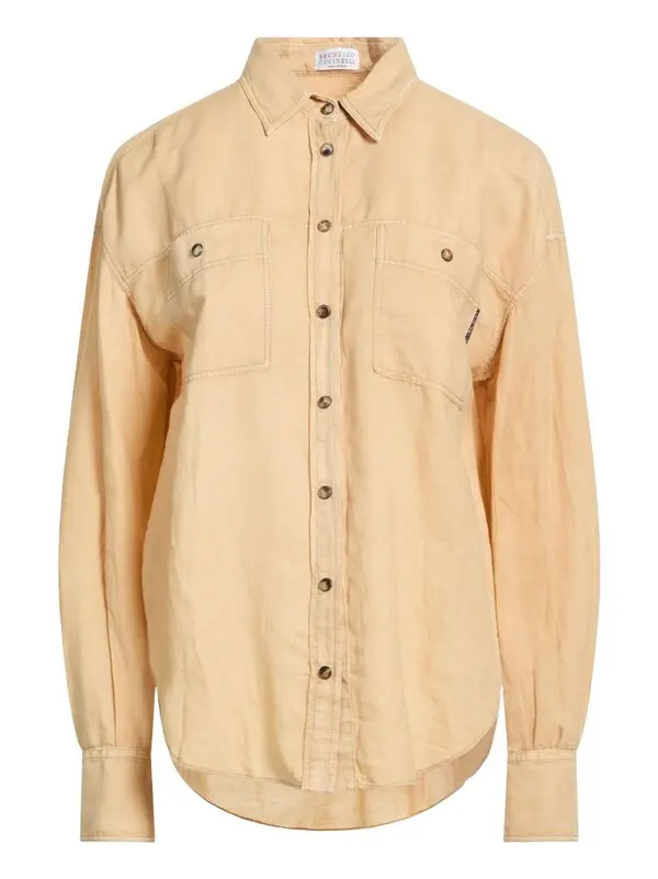 Brunello Cucinelli Shantung Long Sleeve Shirt - Nude
