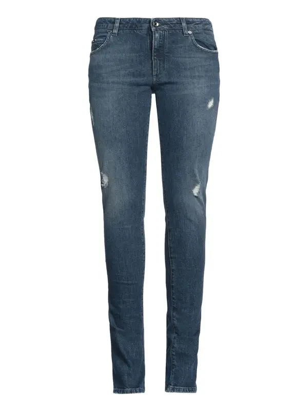 Dolce & Gabbana Dark Wash Slim-fit Distressed Jeans - Blue