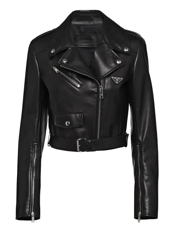 Prada Cropped Zipped Jacket With Classic Lapel And Enameled Triangle Logo - Black