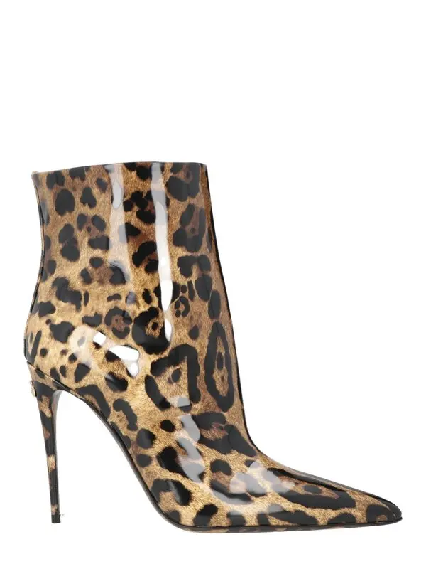 Dolce & Gabbana Leopard Print Leather Ankle Boots - Black