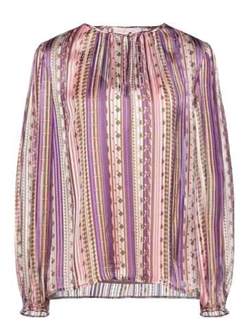 Tory Burch Printed Striped Long Sleeve Crew Neck Shirt - Pink