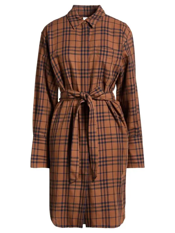 Burberry Printed Long Sleeve Shirt Dress - Brown