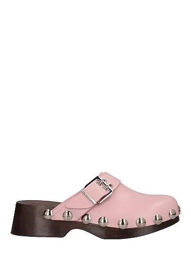 GANNI Studded Leather Clogs With Buckle Detail - Pink
