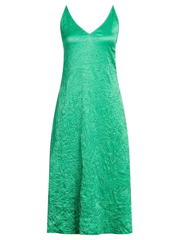 GANNI Crinkled Slip Dress - Green