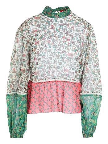 MAXCO. Max&co. Printed Faux Turtleneck Top With Lace Trim And Cinched Waist - White