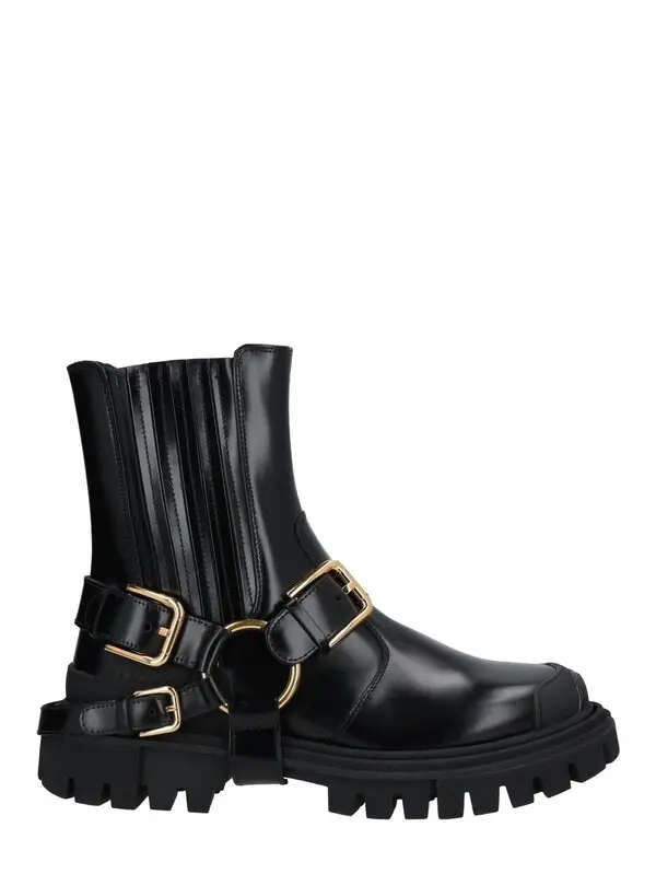 Dolce & Gabbana Leather Ankle Boots With Buckle Detail - Black