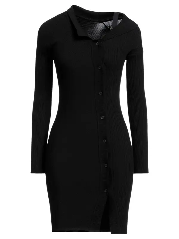 Jacquemus Ribbed Knit Long Sleeve Button-up Dress - Black