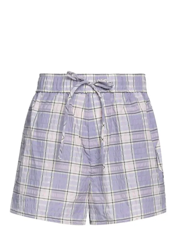 GANNI Tartan Plaid Drawstring Shorts - Gray
