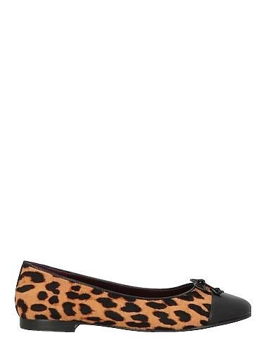 Tory Burch Leopard Print Calf Hair Ballet Flats With Bow Detail - Black