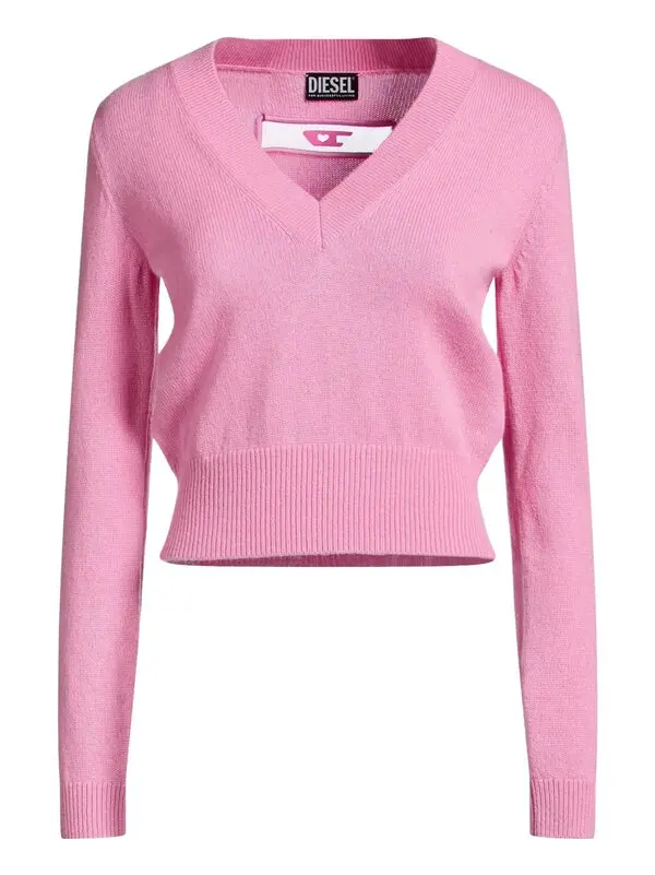 DIESEL® Wool V-neck Long Sleeve Sweater - Pink