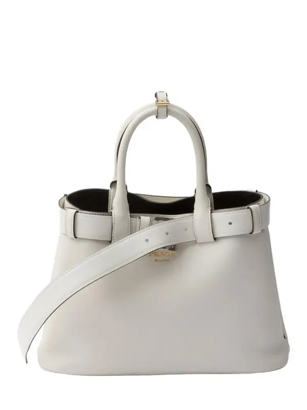 Prada Small Leather Handbag With Belt - White/black