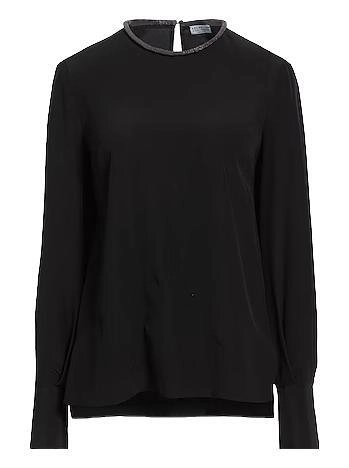 Brunello Cucinelli Embellished Crepe Long Sleeve Top - Black