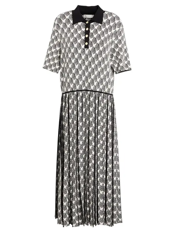 Tory Burch Jacquard Knit Pleated Dress - Gray