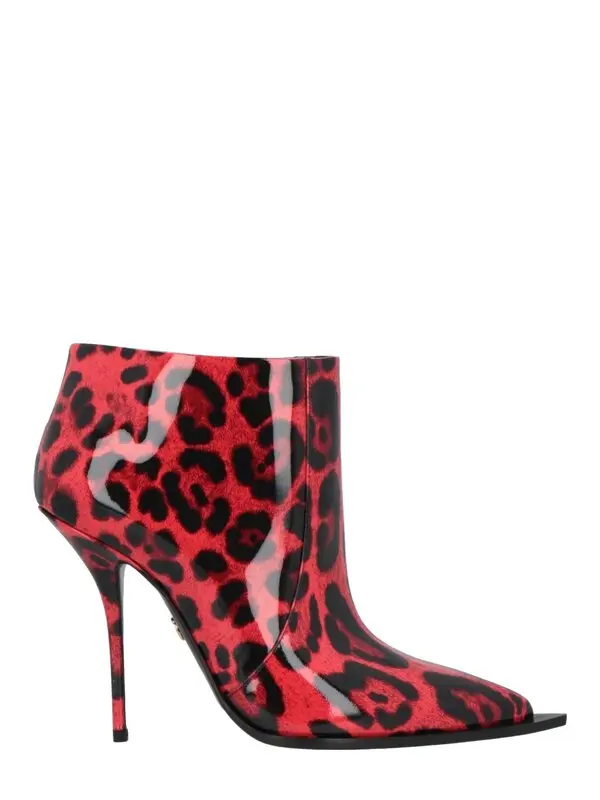 Dolce & Gabbana Leopard Print High Heel Ankle Boots - Red