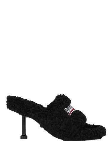 Balenciaga Embroidered Logo High Heel Sandals - Black