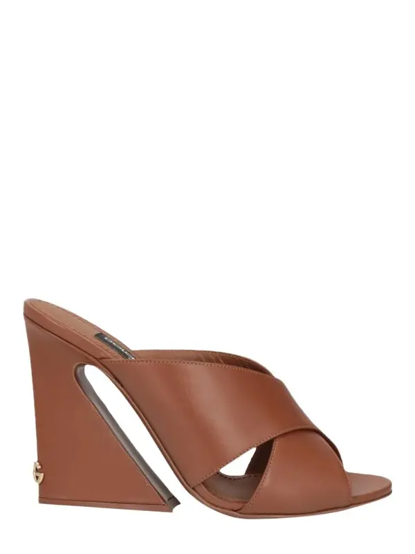 Dolce & Gabbana Sculptural Heel Leather Sandals - Brown