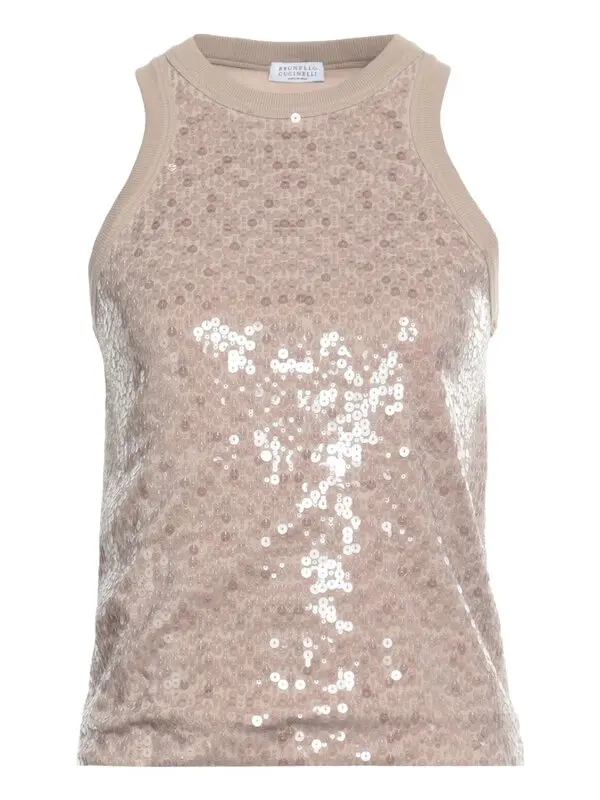 Brunello Cucinelli Crew Neck Sequin Vest - Nude