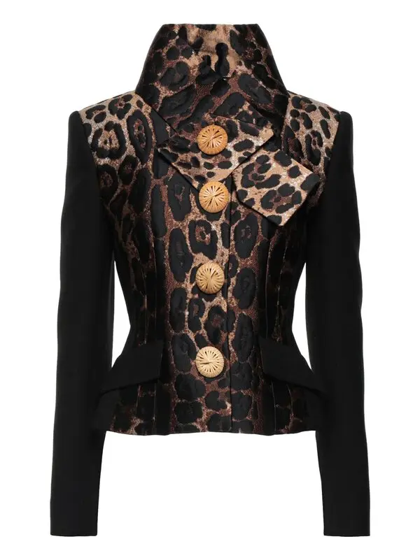 Dolce & Gabbana Leopard Brocade Jacquard Coat - Black
