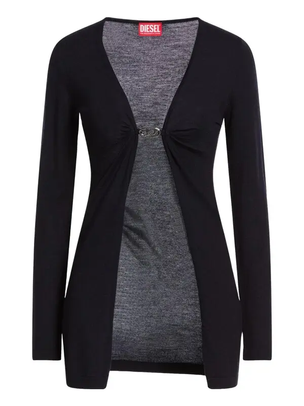 DIESEL® Lightweight Knit Cardigan With Designer Plaque - Black