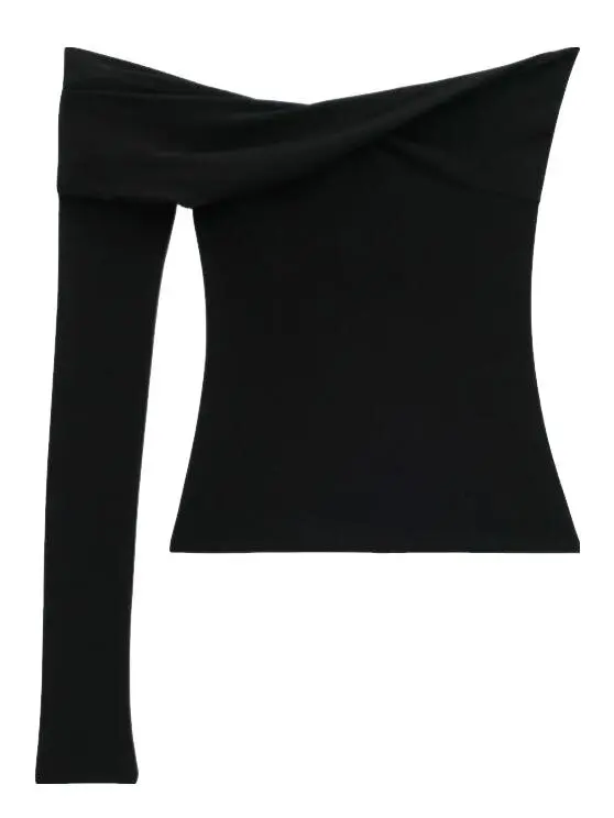 COURREGES Twisted Single-sleeve Jersey Top - Black