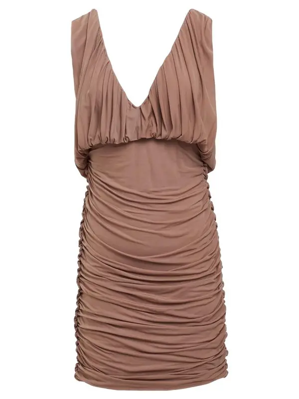 Saint Laurent Sleeveless Deep V Neckline Dress - Brown