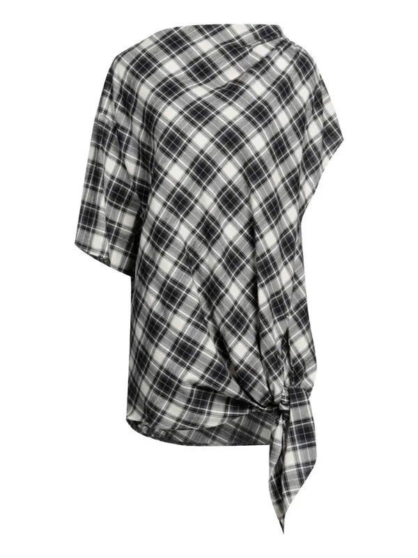 Isabel Marant Étoile Plaid Asymmetrical Short Sleeve Top - Gray