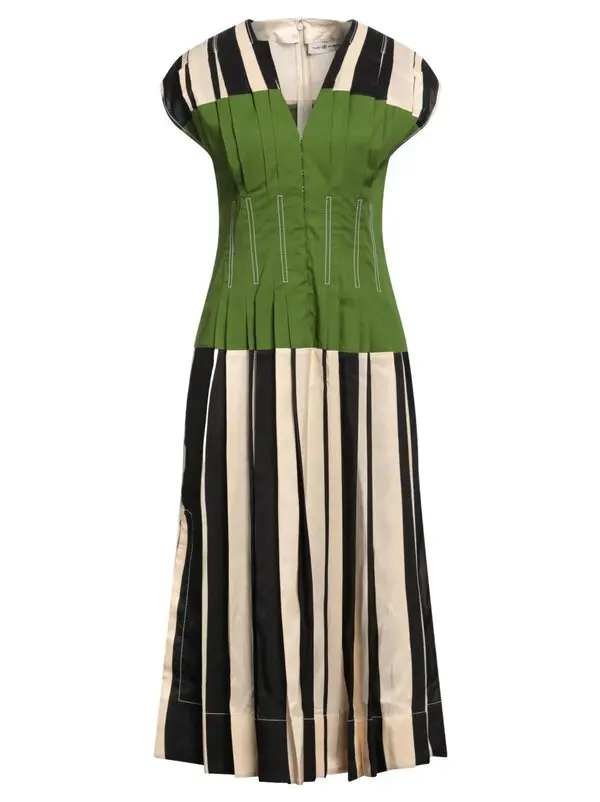 Tory Burch Striped V-neck Midi Dress - Black
