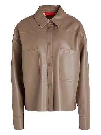MAXCO. Max&co. Plain Synthetic Material Long Sleeve Shirt - Brown