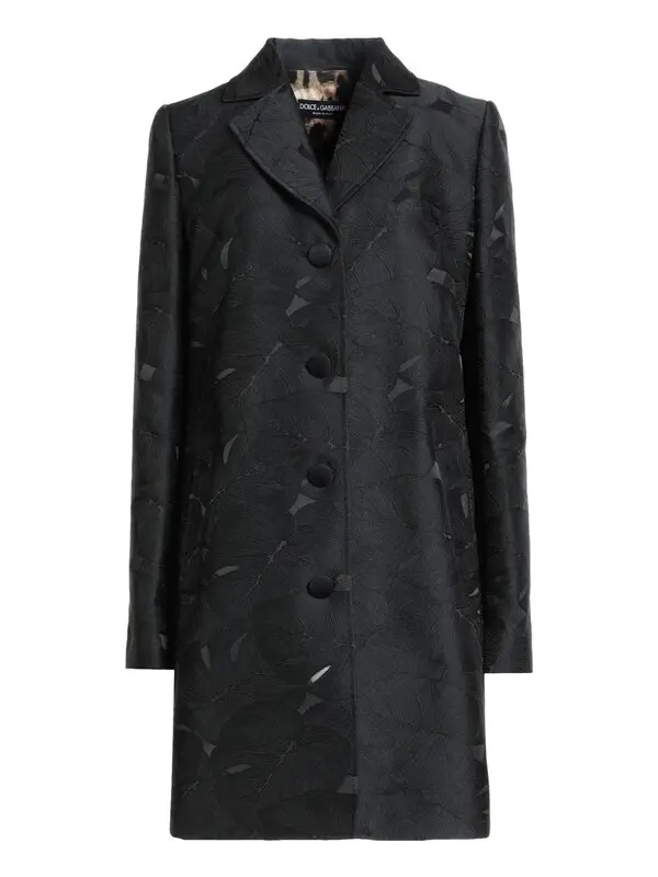 Dolce & Gabbana Jacquard Long Sleeve Overcoat - Black