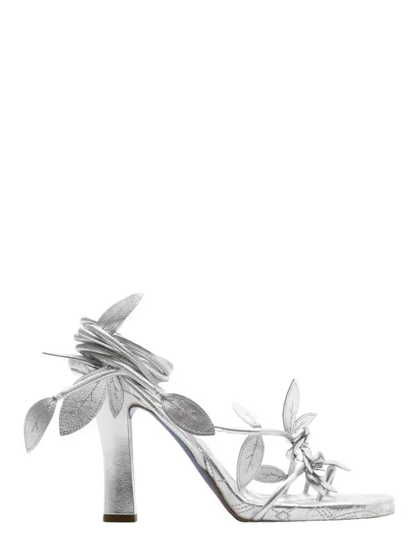 Burberry Ivy Flora 105mm Leather Sandals - Gray