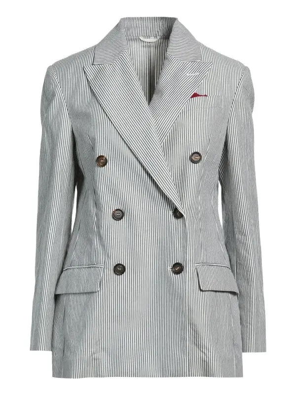 Brunello Cucinelli Double-breasted Striped Blazer - Gray