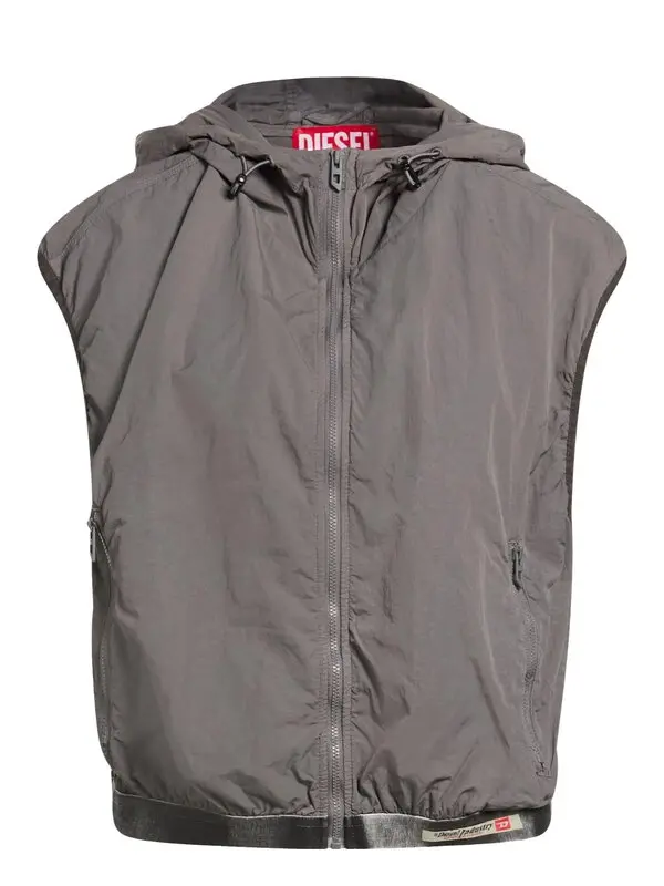 DIESEL® Sleeveless Hooded Zip-up Shell Coat - Gray