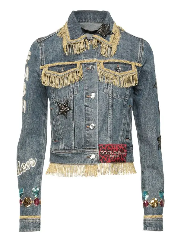 Dolce & Gabbana Sequin And Fringe Embellished Denim Jacket - Multicolor