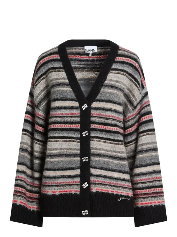 GANNI Striped Button-down Cardigan - Black