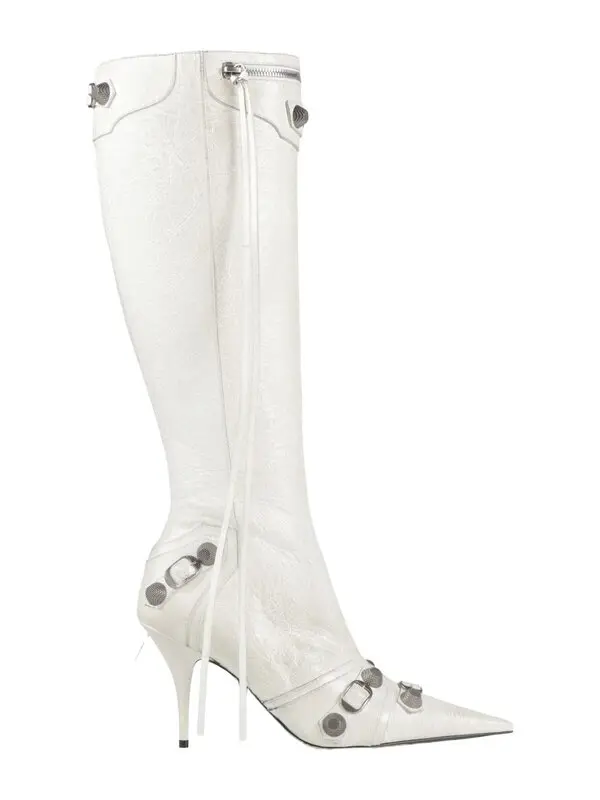 Balenciaga Leather Zip Up Pointed Toe Boots - White