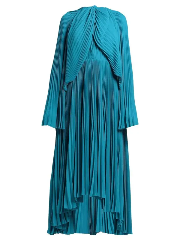 Balenciaga Pleated Long Sleeve Dress - Blue
