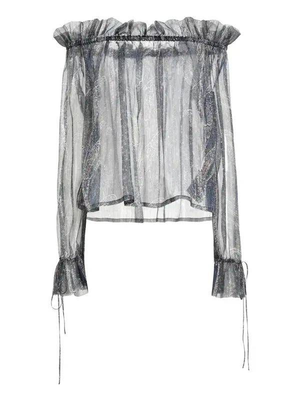Saint Laurent Off-shoulder Paisley Metallic Top - Gray