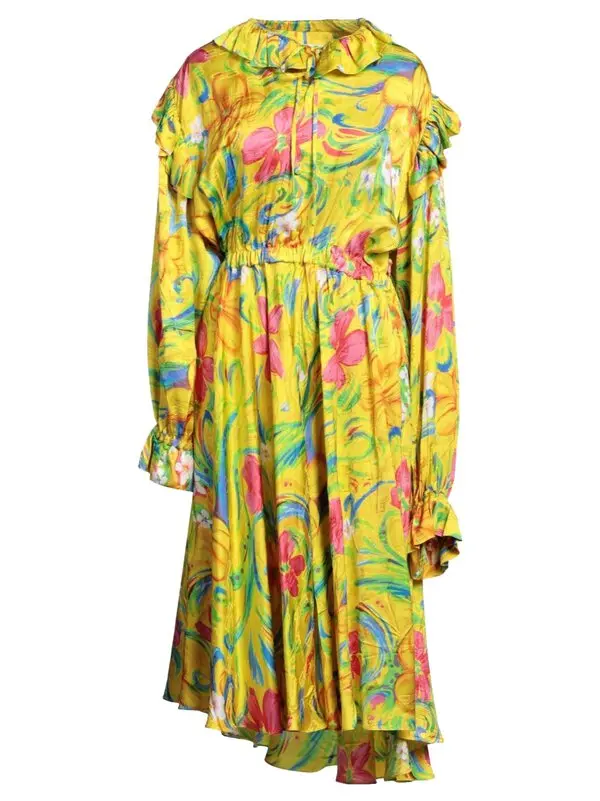 Balenciaga Printed Long Sleeve Dress - Yellow