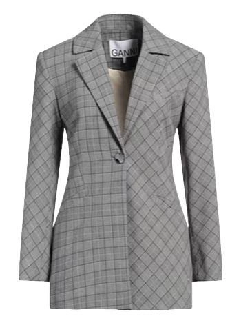 GANNI Single-breasted Plaid Blazer - Gray