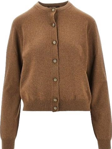 Loro Piana Ribbed Crew Neck Cardigan With Metal Buttons - Brown