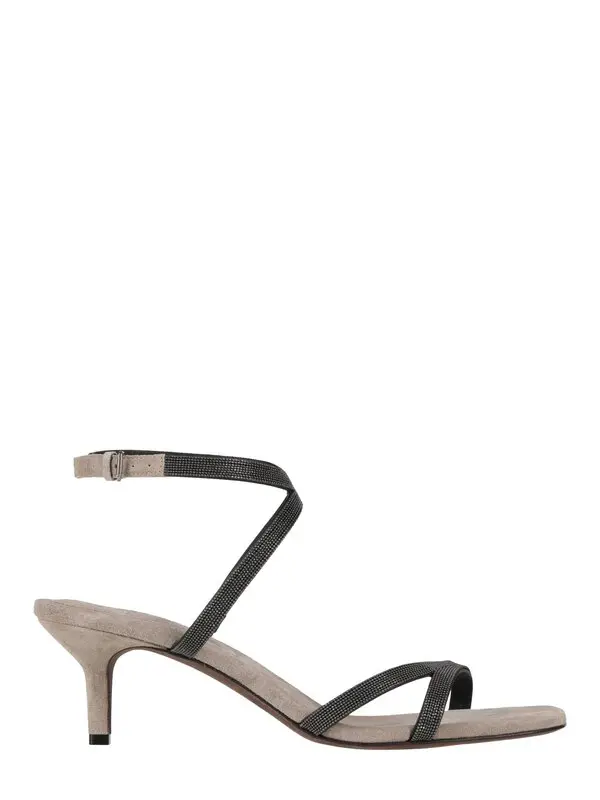 Brunello Cucinelli Embellished Leather High Heel Sandals - Nude