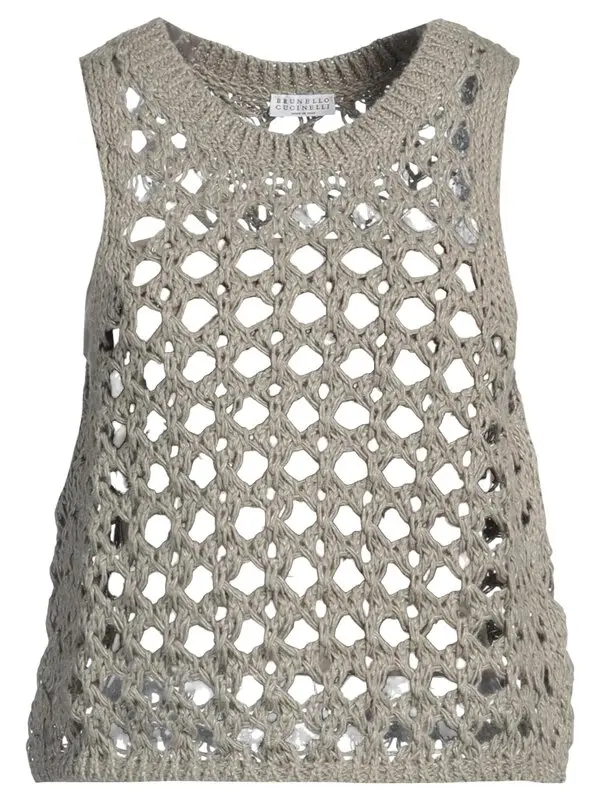 Brunello Cucinelli Sleeveless Crochet Knit Dress - Gray