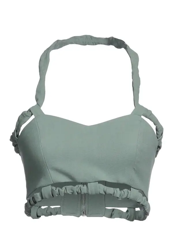 GANNI Halterneck Cropped Top With Zip Fastening - Gray