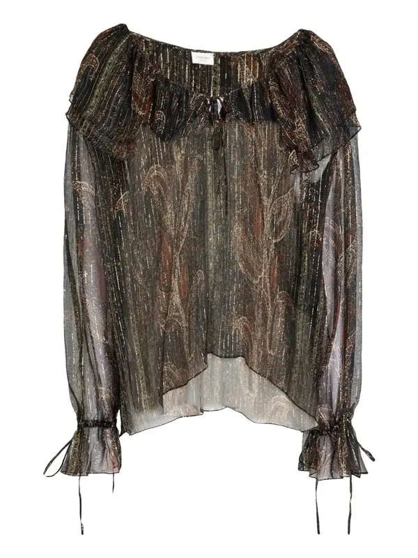 Saint Laurent Paisley-print Sheer Blouse - Black