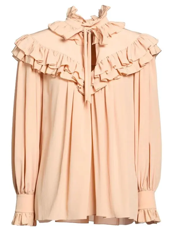 Chloé Ruched Bow-tie Neckline Crepe Top - Nude