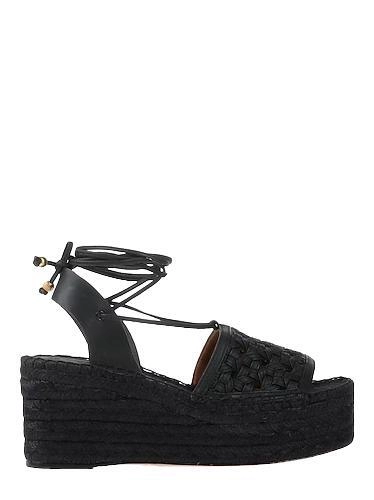 Tory Burch Leather Wedge Heel Lace-up Sandals - Black